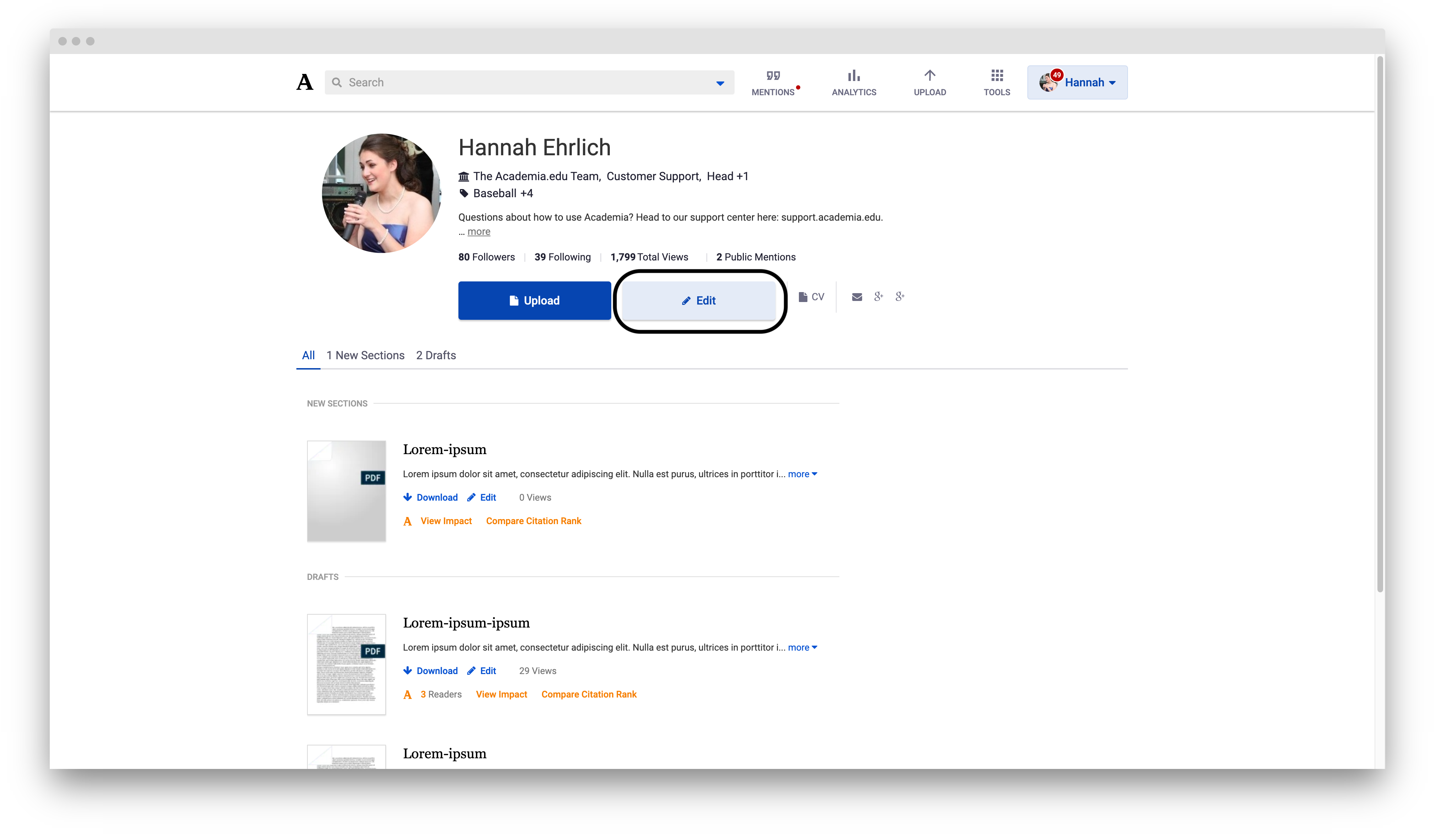 Editing My Profile – Academia
