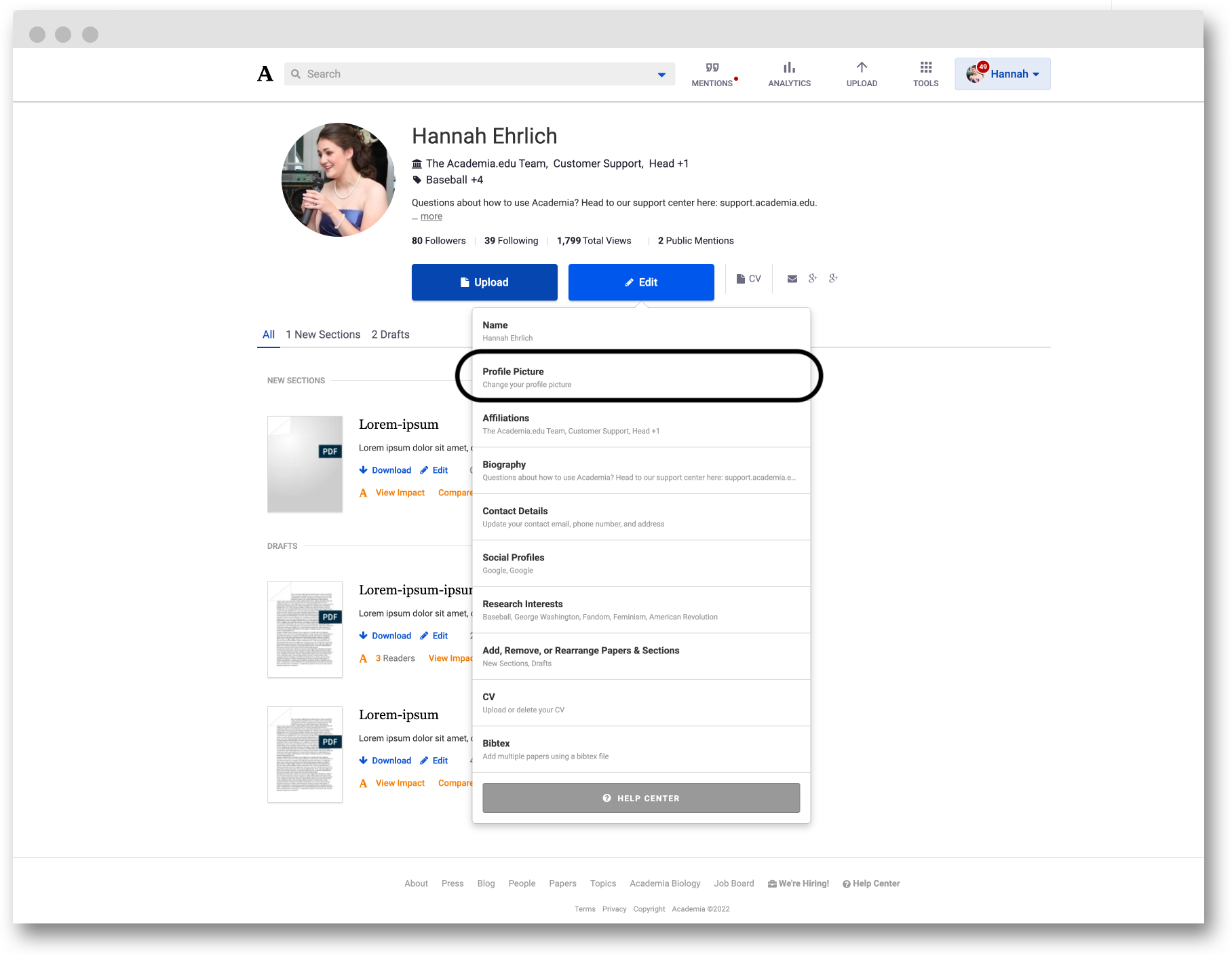 Editing Your Profile Picture – Academia