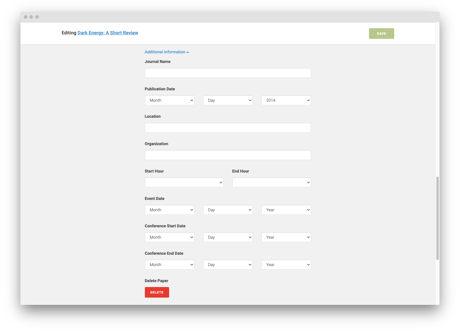 Editing Additional Information – Academia Support