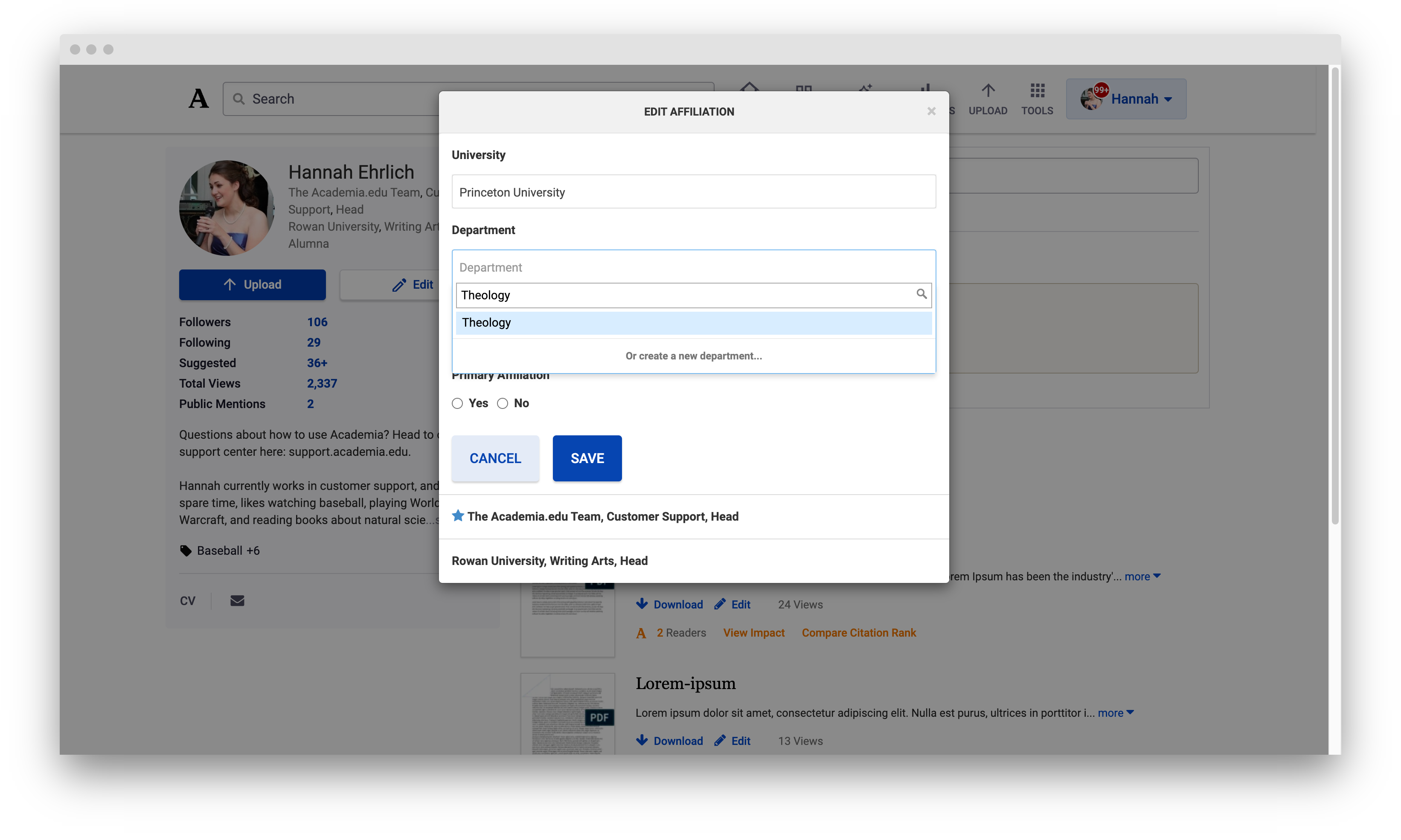 Adding or Editing Your Affiliation – Academia