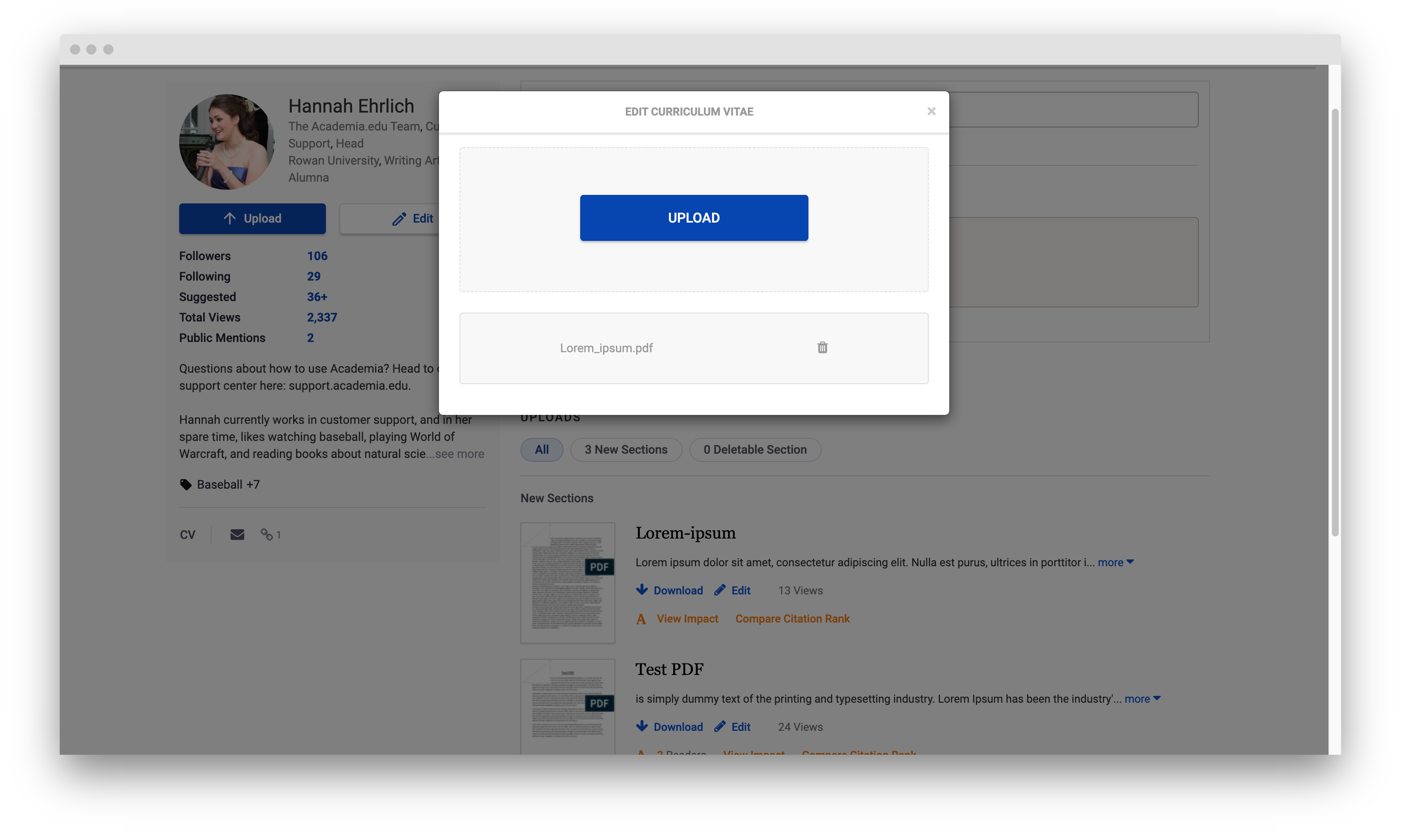Uploading, Editing, or Deleting Your CV – Academia