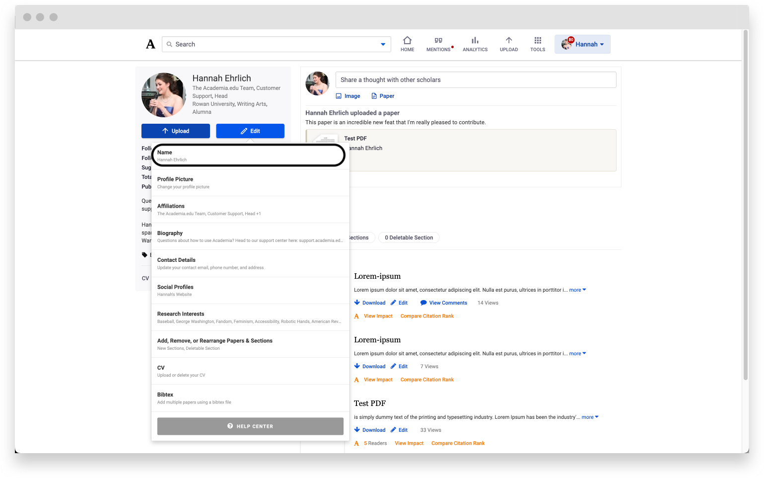 Editing Your Name – Academia