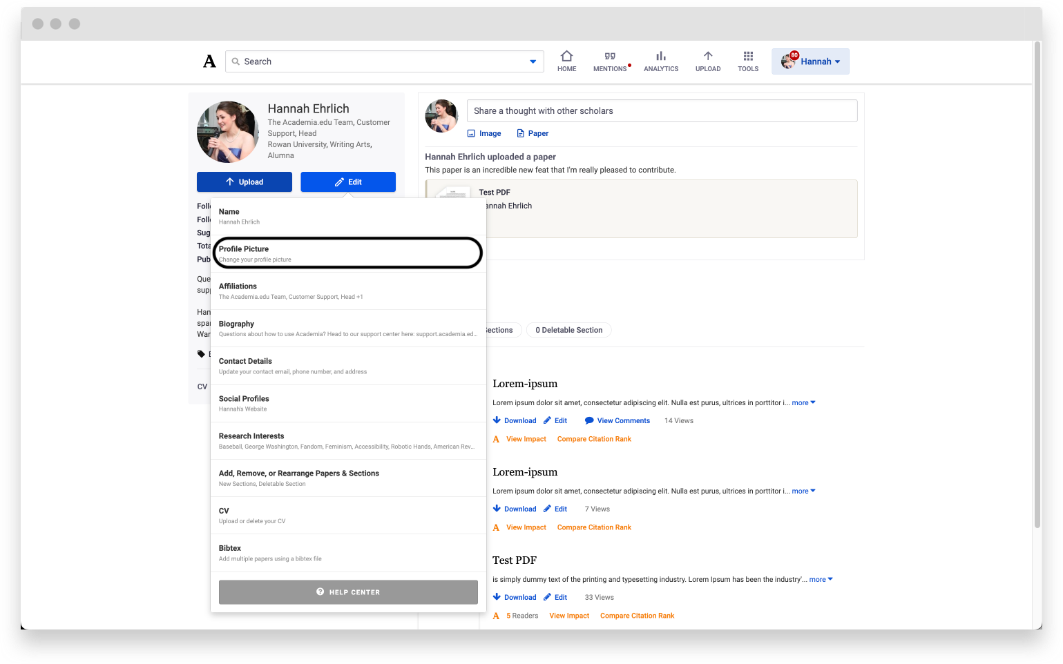 Editing Your Profile Picture – Academia