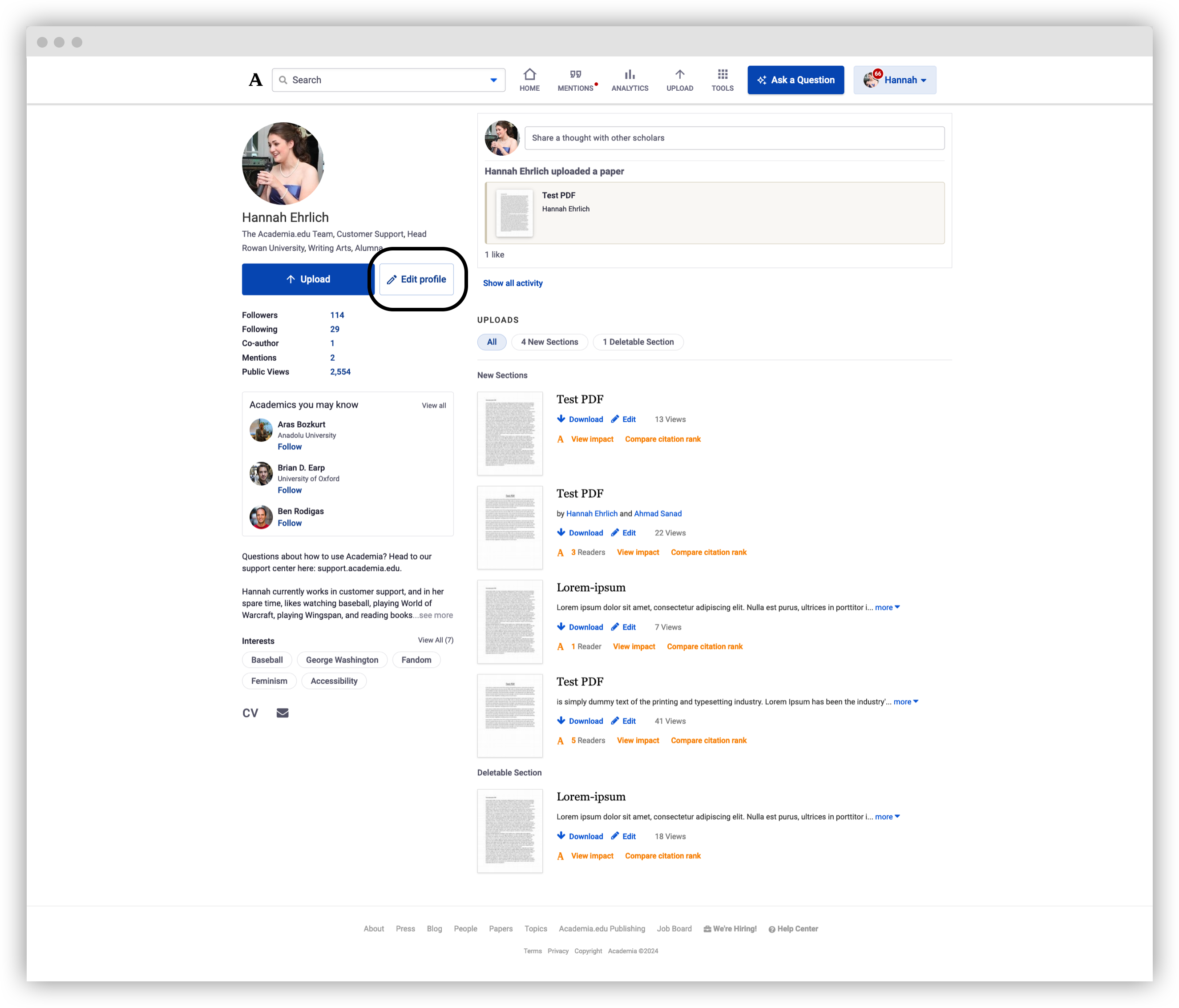 Editing My Profile – Academia Support