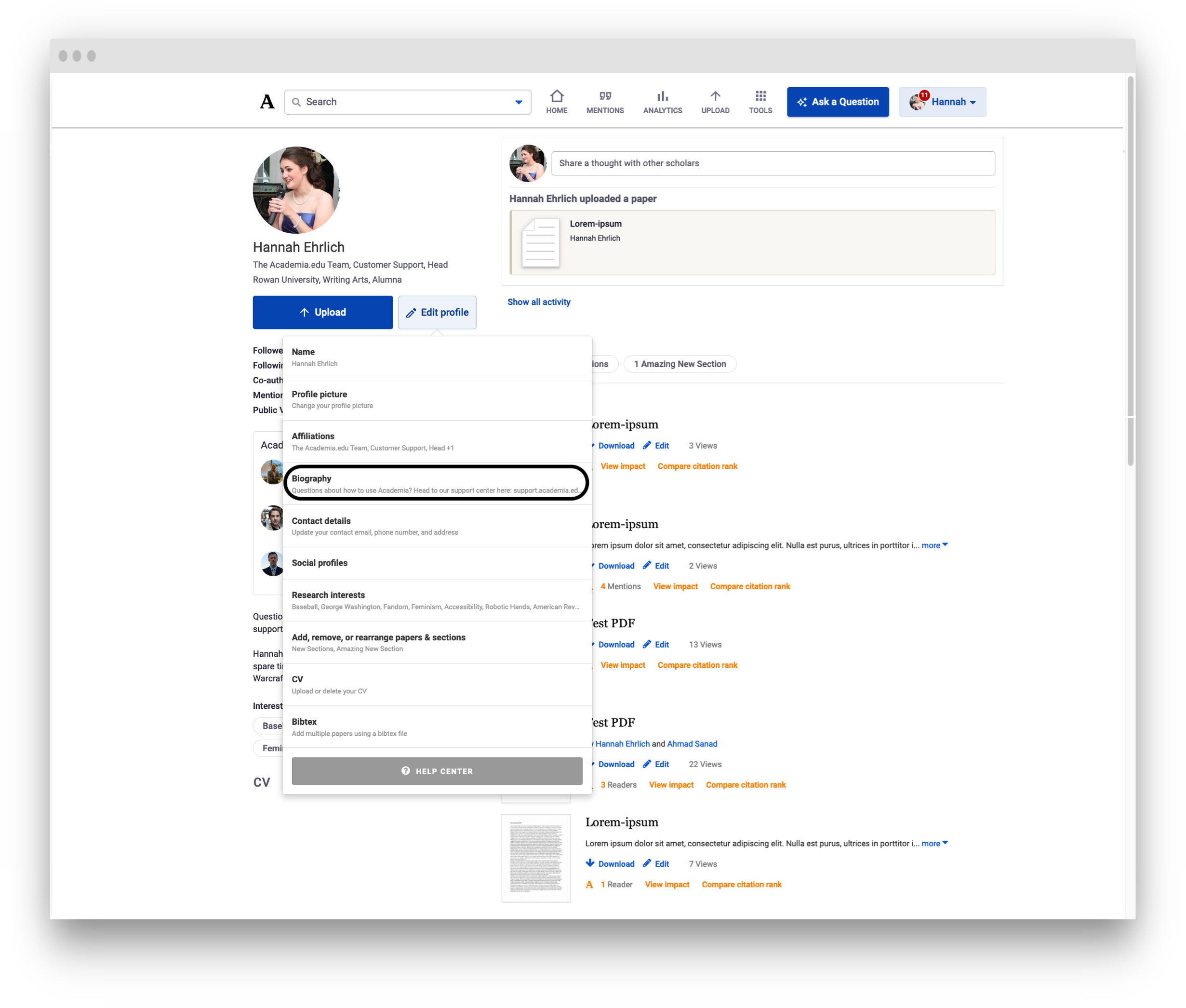 Editing Your Biography – Academia