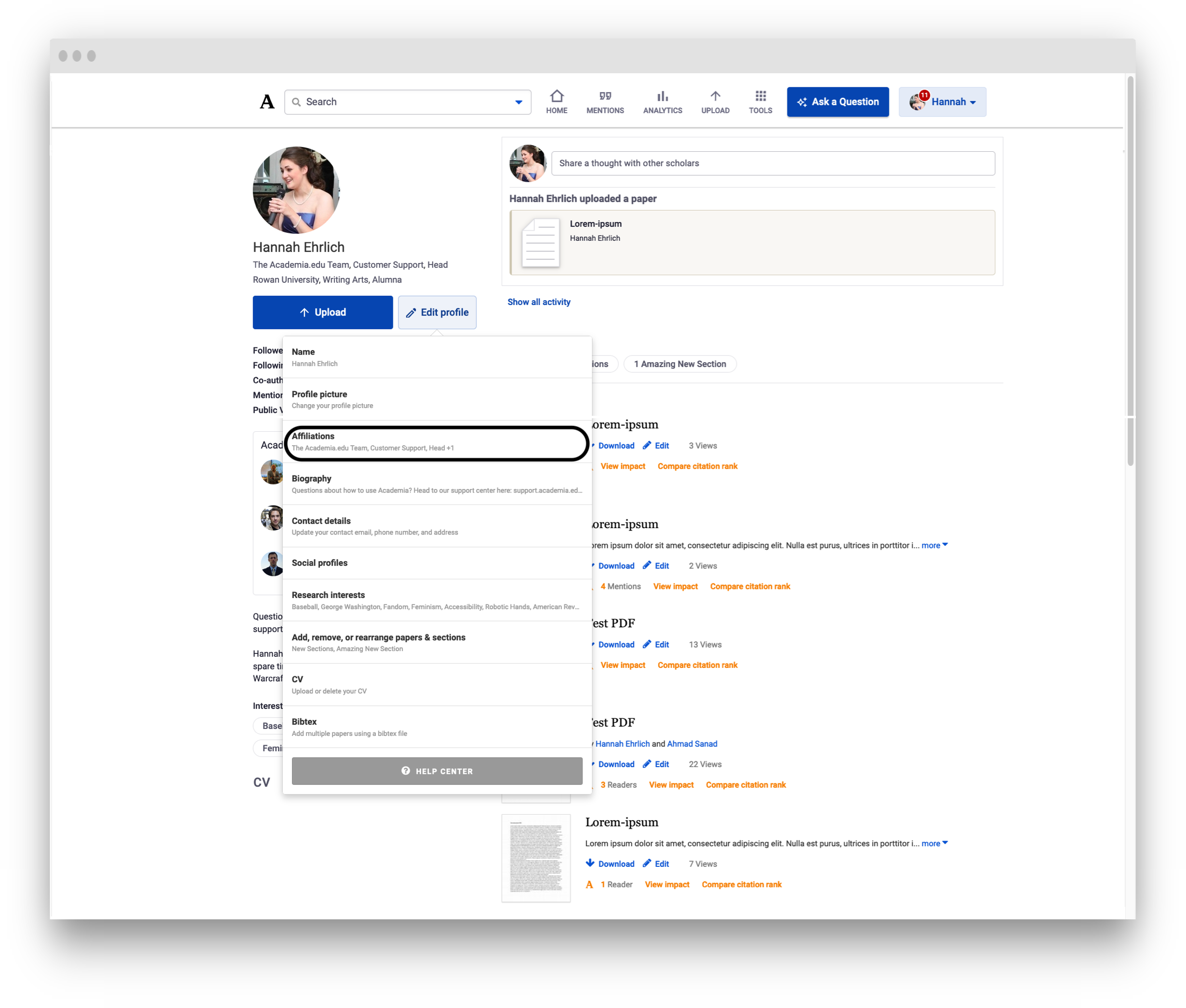 Adding or Editing Your Affiliation – Academia