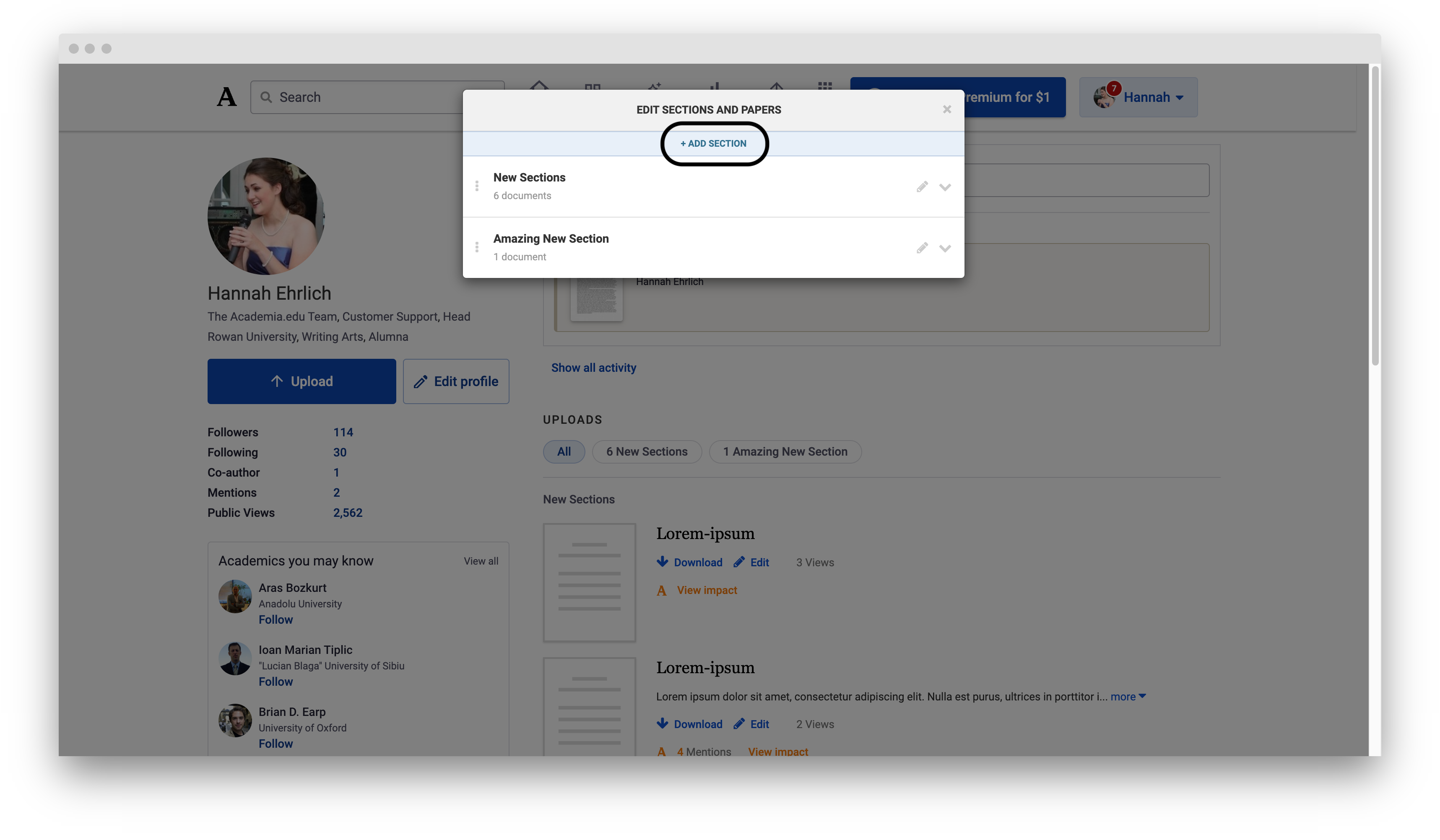 How to add and organize sections – Academia Support