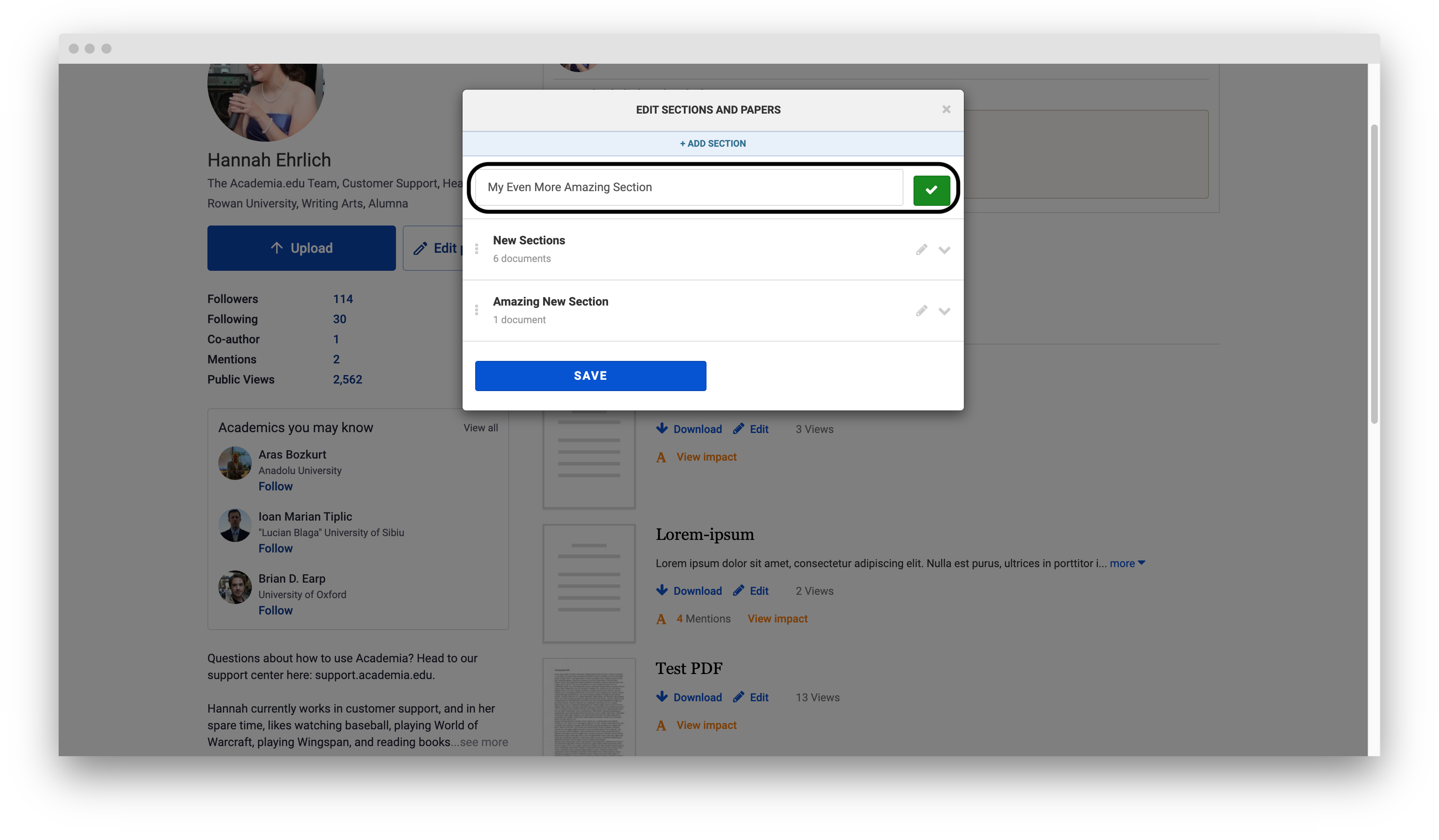How to add and organize sections – Academia Support