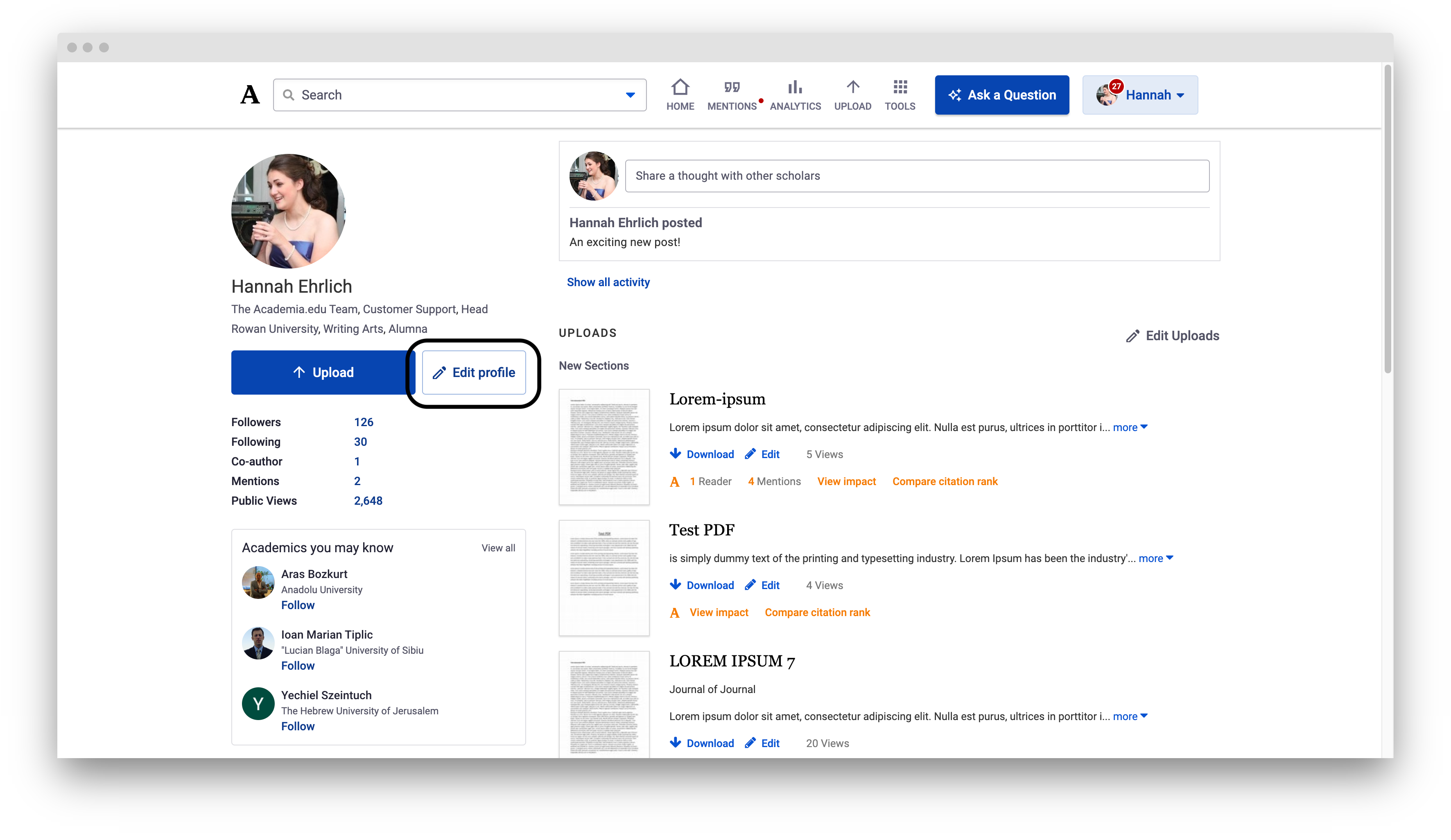 Adding or Editing Your Affiliation – Academia Support