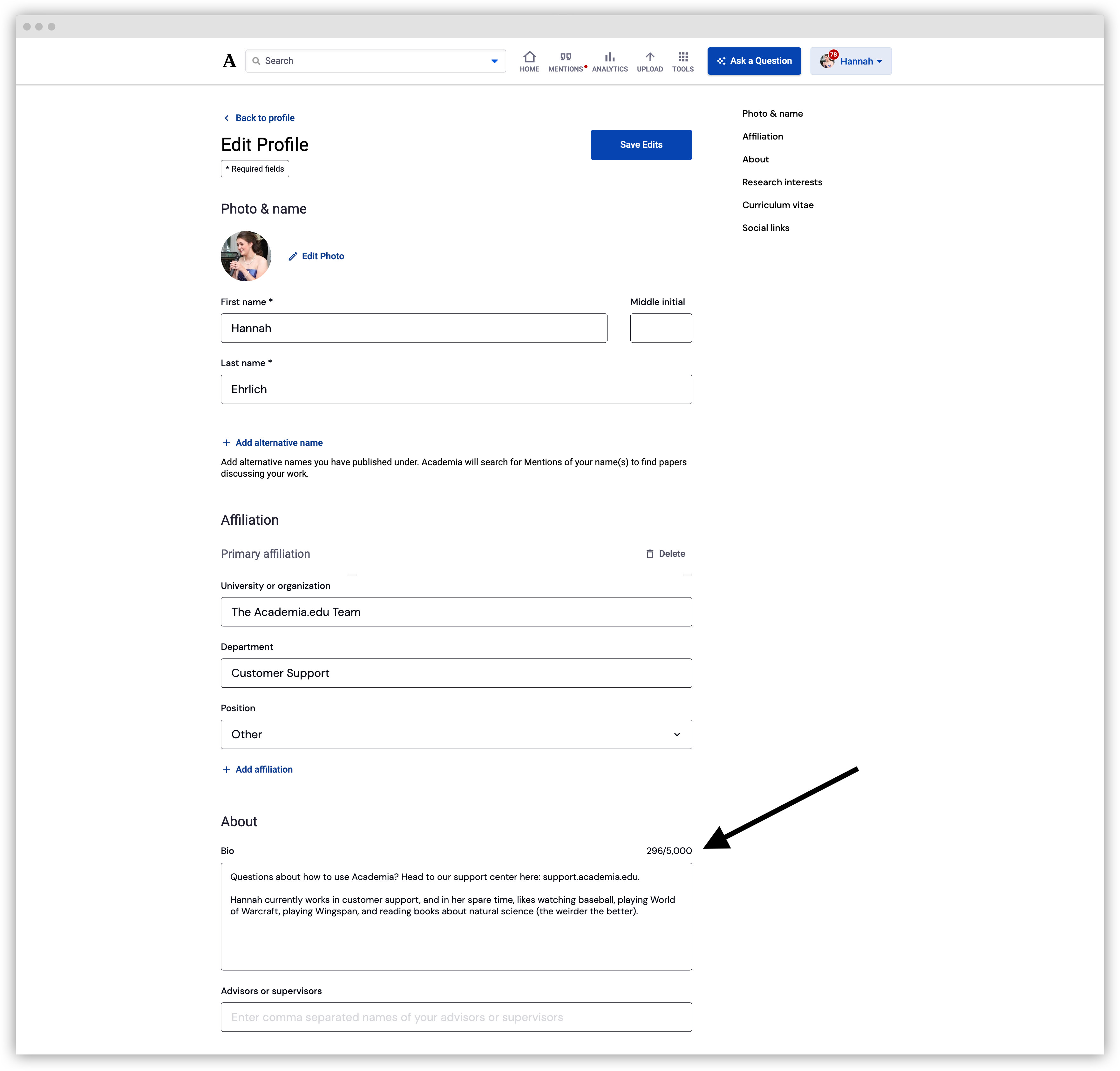 Editing Your Biography – Academia Support