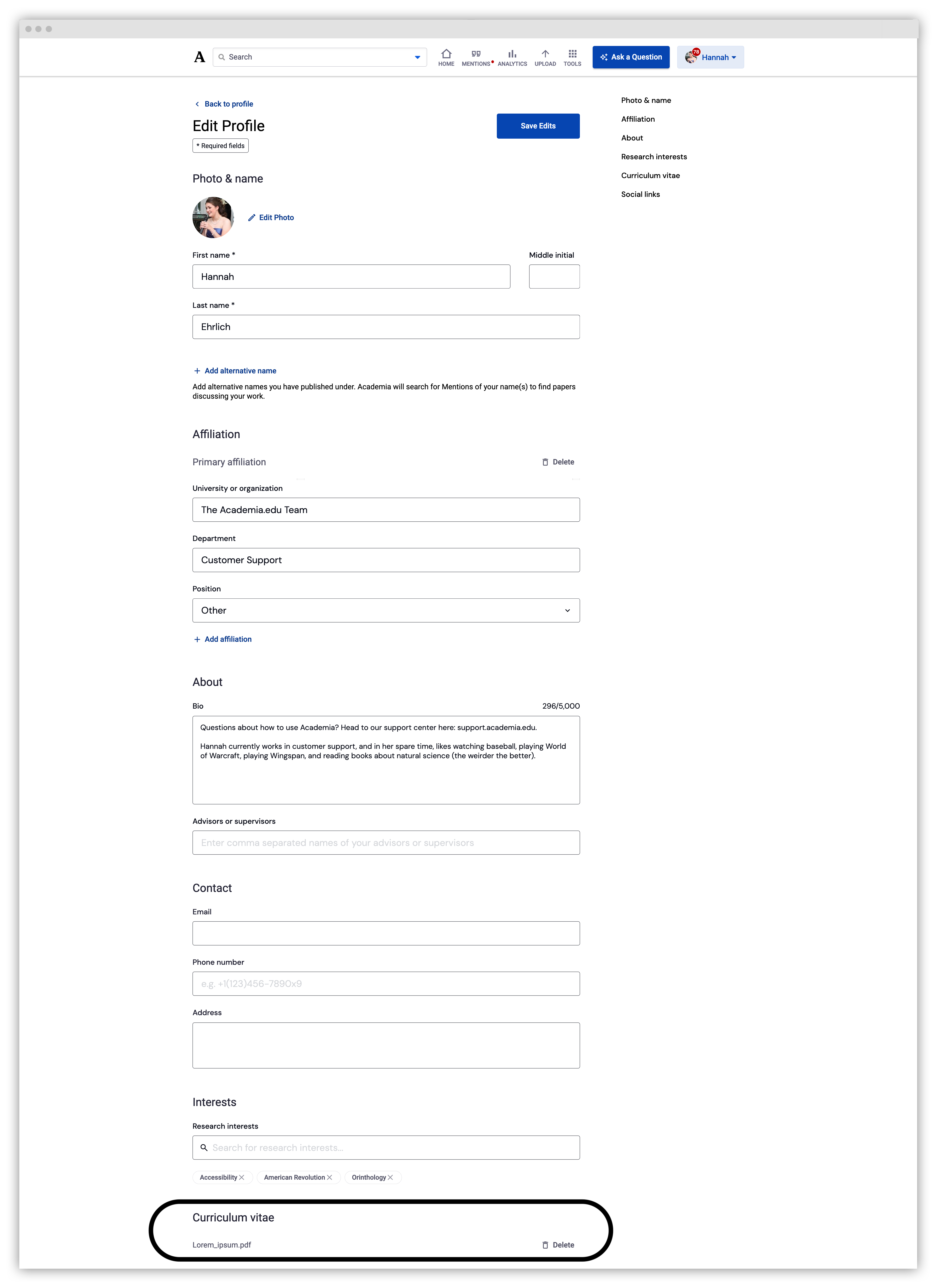 Uploading, Editing, or Deleting Your CV – Academia Support