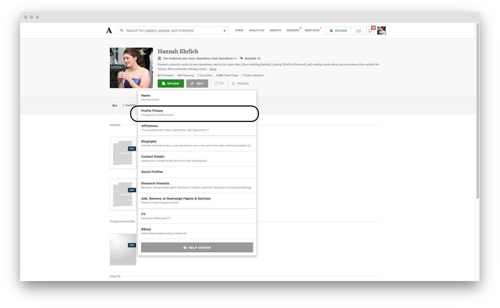 Editing Your Profile Picture – Academia